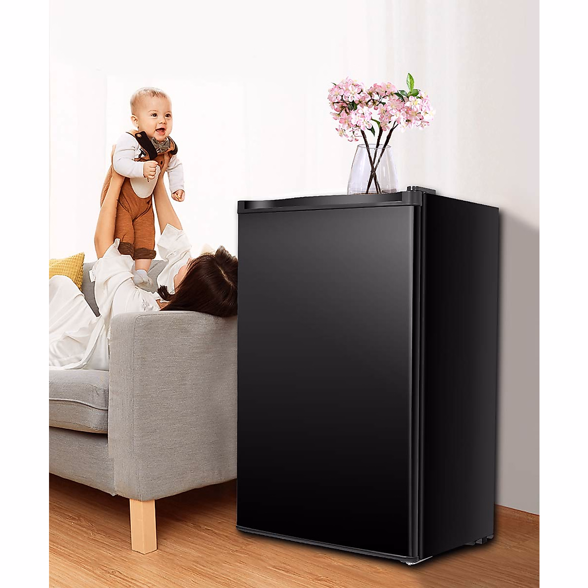 Safeplus Mini Dorm Compact Refrigerator, 3.2 Cu.Ft Compact Refrigerator Under Counter Refrigerator with Small Freezer Removable Glass Shelves - Drinks Food Beer Storage for Office Dorm or Apartment