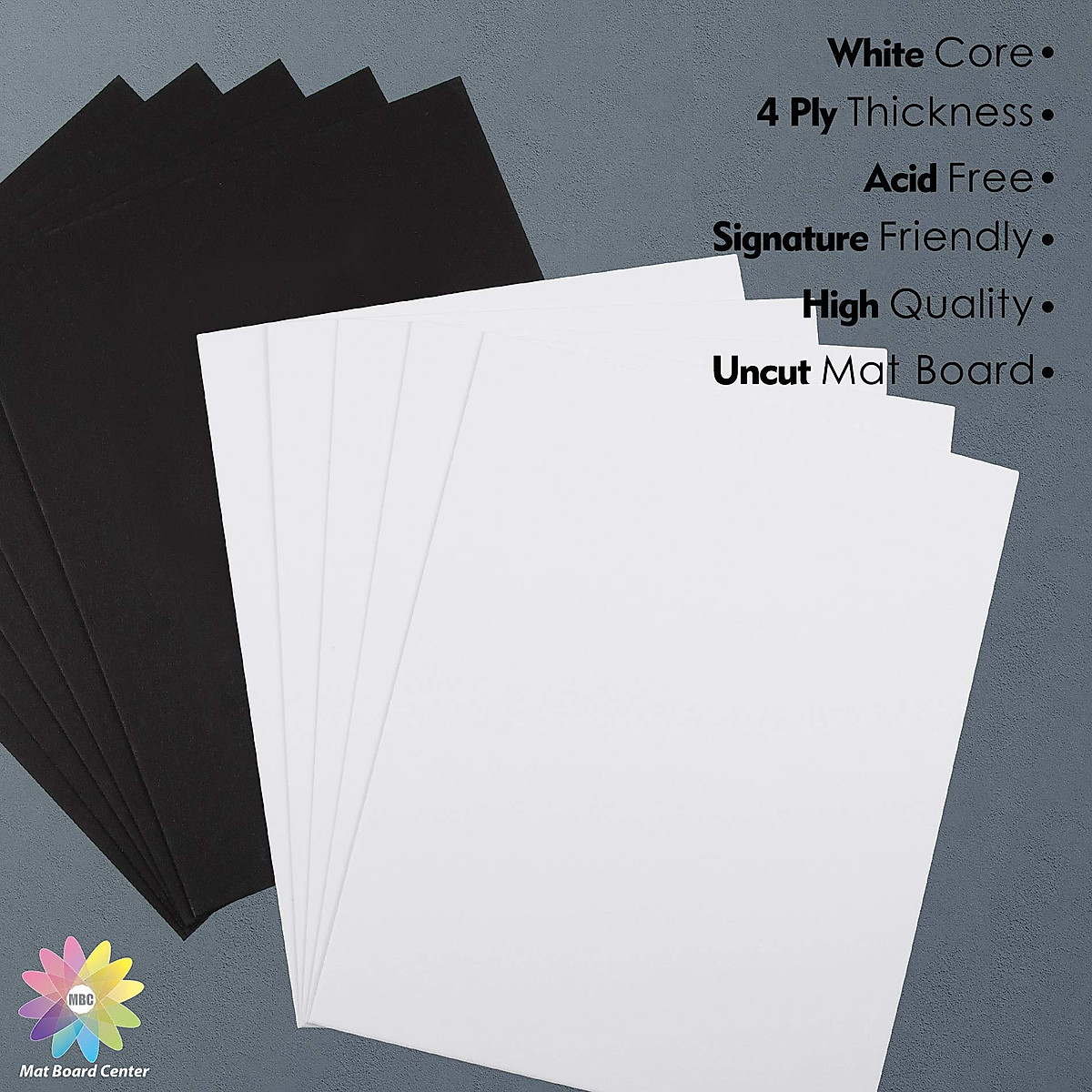 Mat Board Center, Pack of 10 5x7 Uncut Matte Boards, White and Black Backing Mat Boards for Prints, Frames, Photos, Crafts