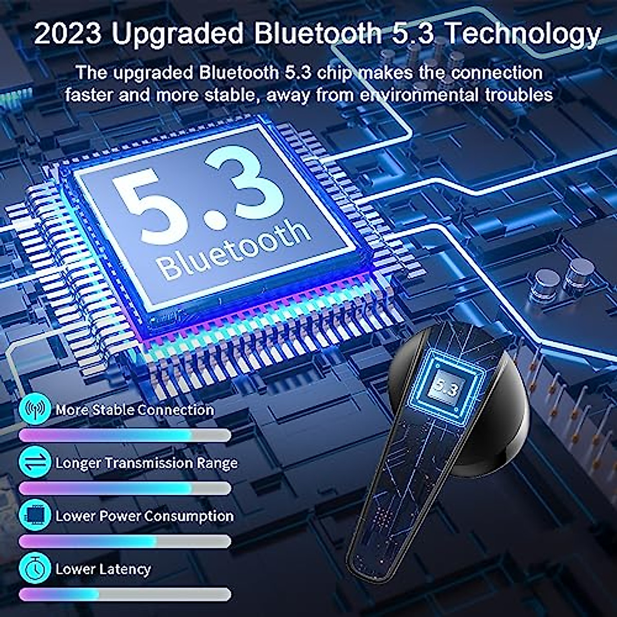 Wireless Earbud, Bluetooth 5.3 Headphones, Bluetooth Earbud Noise Cancelling, 40H Ear Buds with 4 ENC Mics, Earphones in-Ear Earbud LED Display IP7 Waterproof Stereo Mini Charging Case for Sports uaue