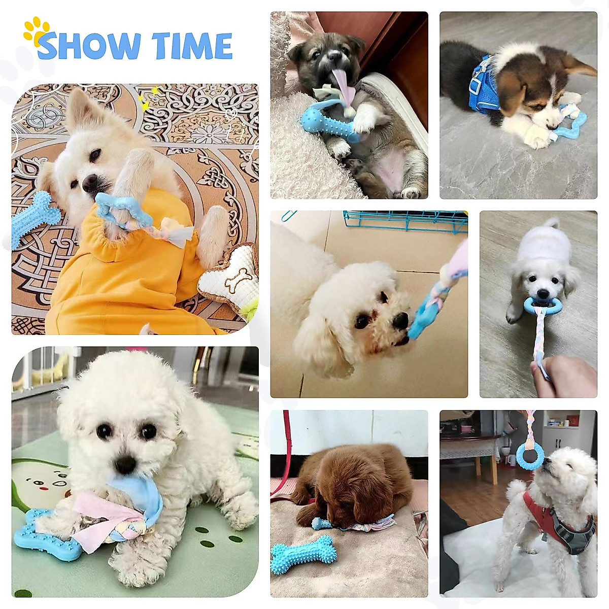 BAEJMJK 6 Pack Puppy Teething Toys Blue Small Breed Dog Chew Toys with Rope Cute Plush Squeaky Dog Toys Soft Rubber Puppy Toys Set for Cleaning Teeth Interactive Pet Doggy Bone Toys