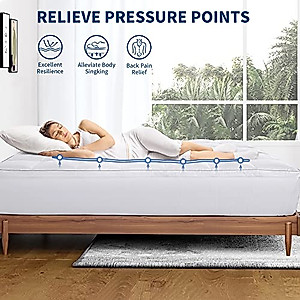 HOMBYS Queen Size Feathers & Down Mattress Pad Cover, Luxury Extra Thick Fluffy Pillow Top Mattress Topper, Fitted Deep Pocket Quilted Bed Topper with 100% Cotton Fabric, Hotel Collection(White,Queen)