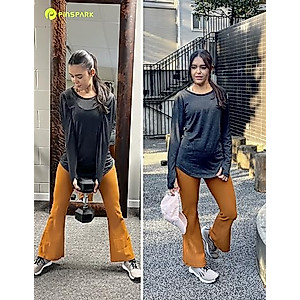 PINSPARK Long Sleeve Workout Tops for Women Yoga Shirts Moisture Wicking Gym Top Athletic Clothes with Thumbholes Black L