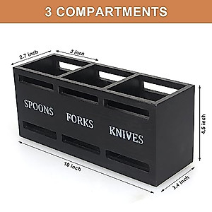 Ayiaren Wooden Silverware Caddies Flatware Cutlery Holder Wood Silverware Organizer Storage Containers Black Kitchen Utensils Holder for Countertop Spoon and Fork Holder Flatware Utensil Caddy
