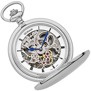 Gotham Men's Chrome Plated Brass Double Cover Exhibition Mechanical Pocket Watch # GWC18804S