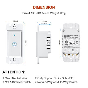 Smart Switch4 Pack, Double Smart Light Switch, Milfra in-Wall WiFi Smart Switch Compatible with Alexa and Google Home, No Hub Required, Neutral Wire Needed,2.4Ghz WiFi only. 4 Pack