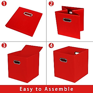 Yunkeeper Fabric storage bins Cubes, Fabric Cube Organizer with Handle, Foldable Cube Bins for Cloth or Accessary Storage, 11x11x11, Set of 3, (Red)