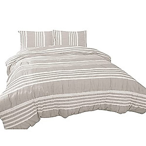 Amazon Brand – Pinzon Seersucker Duvet Cover Set,100% Cotton Yarn Dyed Seersucker Duvet Cover Set,3 Pieces Textured Stripe Bedding Set - Cream King