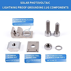 8Sets Solar Panel Photovoltaic Bolt-On Coupling Earthing Ground Lug Cable Clamp Ground Clamp with Lay in Lug for Bare Wire and Pipe