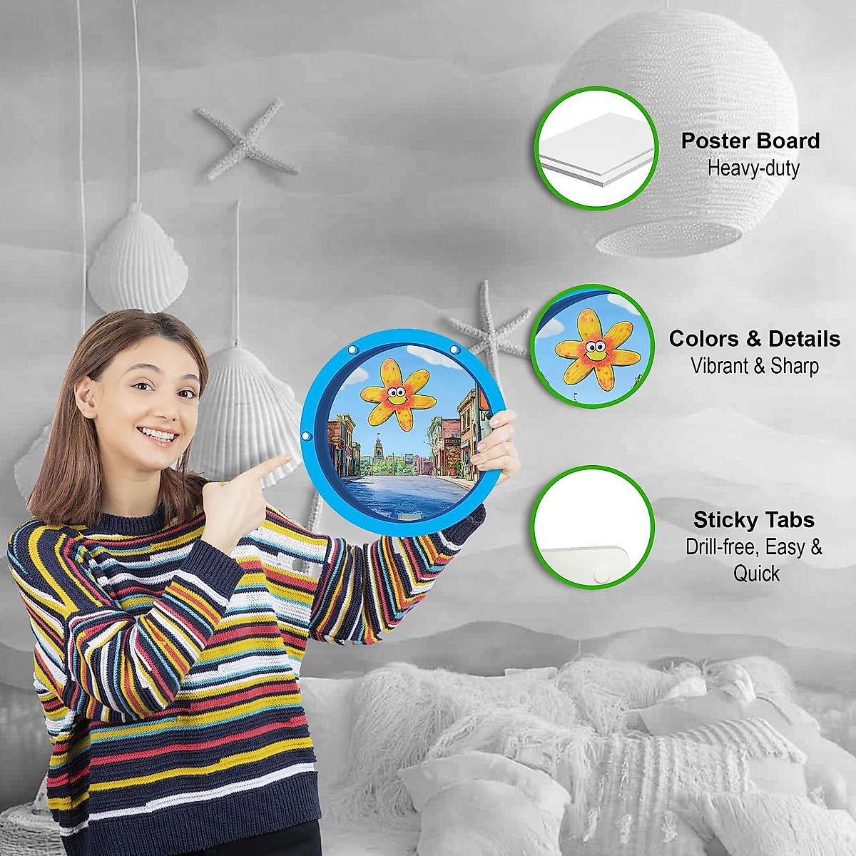 HK Studio Funny Ocean Porthole Cool Room Decor - Room Decor Y2K for Dorm, Teen Bedroom 12" Pack 4