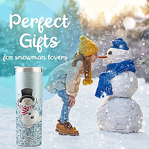 Onebttl Snowman Gifts for Women, Unique Snowman Tumbler for Snowman Lovers, 20oz Stainless Steel Skinny Tumbler With Cute Snowman Pattern, Gift Box Included, Snowman Gifts for Girls