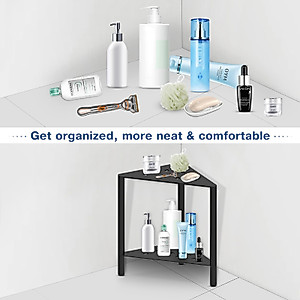 Gyykzz Metal Corner Shower Stool for Shaving Legs, Shower Stool for Inside Shower Waterproof, Bathroom Shower Corner Stool Small Step Stool, Matte Black Shower Foot Stool with Non-Slip Rubber Mat