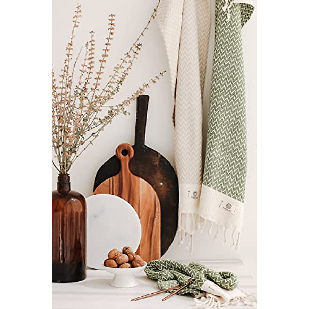 Madamelique Exclusive Hand Towels Set of 2-18 x 40 Inches - Decorative Bathroom Peshtemal Towel for Hand, Face, Hair, Yoga, Tea, Dishcloth, Kitchen and Bath - 100% Pure Cotton (Beige)