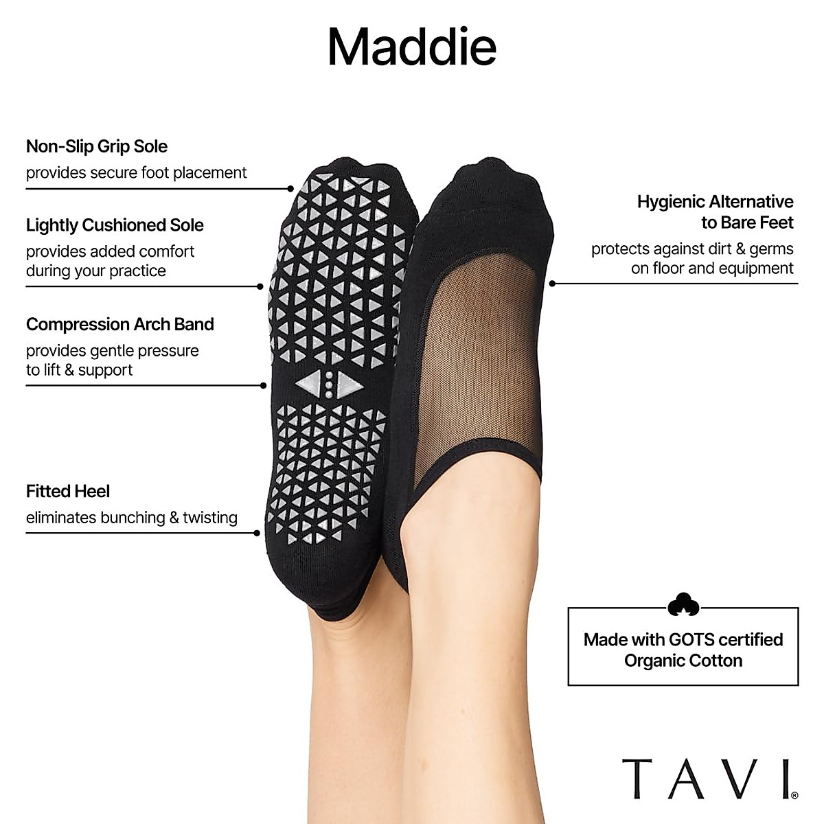 TAVI Women’s Maddie Grip Socks - Non-Slip Pilates Socks with Grips for Women, Yoga Socks, Barre Socks