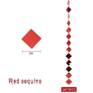 5 Pack Glitter Red Diamond Garland Mirror Hanging Banner Party Decorations for Baby Shower Birthday Wedding Supplies Home Décor (Red)