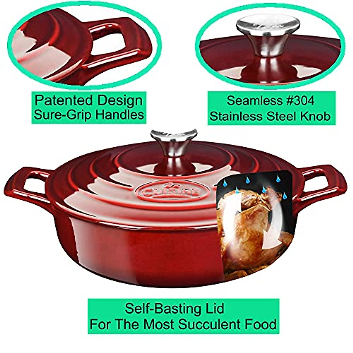 La Cuisine 3110MB Enameled Cast Iron Covered Braiser, Saute Pan Casserole Pan, 3.75 Quart (QT) - Matte Black Enamel Interior, Cranberry Porcelain Enamel Coating Finish Exterior