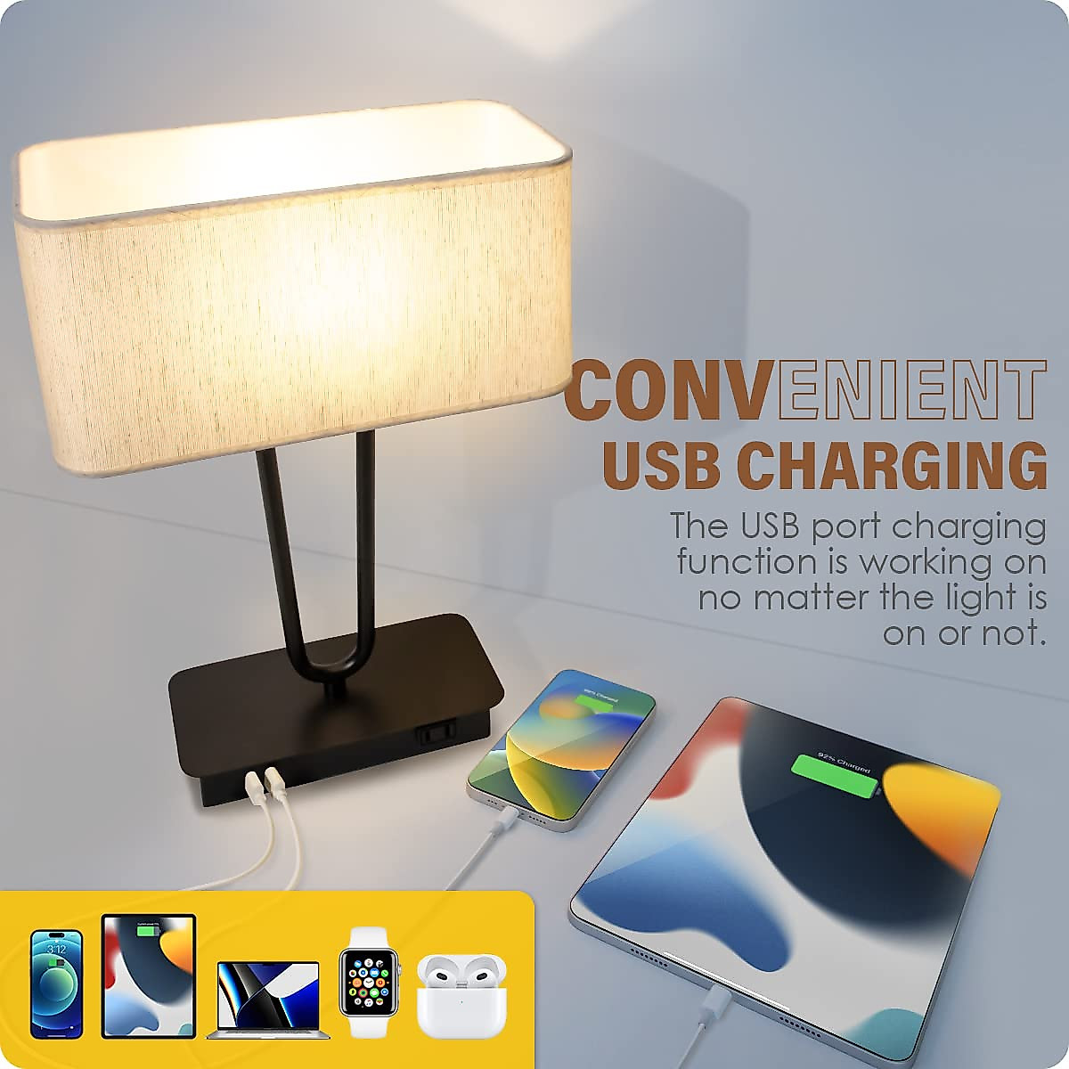 Yarra-Decor Bedside Touch Control Table Lamp Nightstand Lamp with USB A+C Charging Ports & AC Outlet 3-Way Dimmable Desk Lamp with Fabric Shade for Bedroom Living Room(Bulb Included)