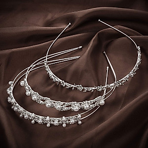 Tatuo 6 Pieces Bride Bridesmaids Crystal Flower and Leaves Crown Headband and Women's Girl's Faux Pearl Rhinestones Headdress for Wedding Party (Style 1)