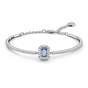 SWAROVSKI Una Bangle, Octagon Cut Stone, Blue, Rhodium Finish