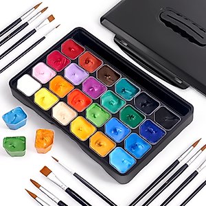 TMOL Gouache Paints Set, 24 Colors x 30ml, 12 Brushes, Non-Toxic, Kids, Indoor Use