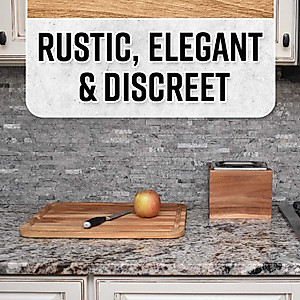 BelleMark Kitchen Compost Bin- Rust Proof Stainless Steel Insert, Countertop Compost Bin with Lid and Acacia Wood Box- Small Compost Bin Kitchen