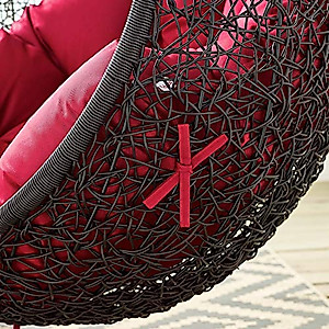 Modway EEI-739-RED-SET Encase Wicker Rattan Outdoor Patio Porch Lounge Egg, Swing Chair with Stand, Red