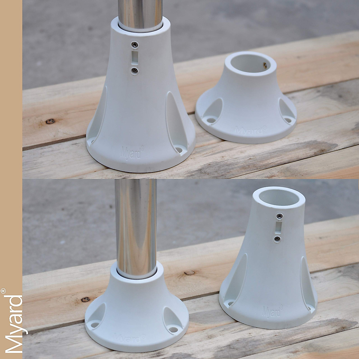 SMB3 Myard 3" Surface Mount Base Anchor Flange for 1.9" Swimming Pool Rail Handrail Ladder to Concrete or Wood Deck (Ivory White, 1-Pack)