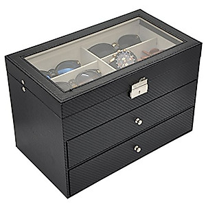 ADTL 3 Layer 18 Slots Eyeglass Sunglass Storage Box Display Glasses Textured Pattern