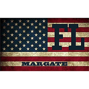(x3) 2x3 inch Stickers | Reflective Margate FL Florida Broward County Vintage US Flag Sticker Graphic - Construction Toolbox, Hardhat, Lunchbox, Helmet, Mechanic, Luggage
