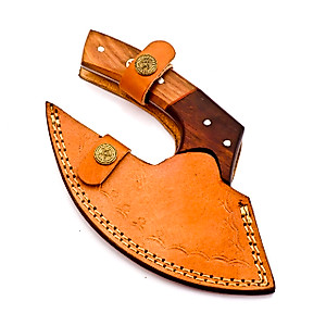 Damascus Steel UK-9002 Handmade J2 Stainless Steel ULLU Knive -Beautiful Olive & Rose Wood Handle