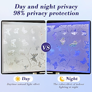 ColorfulHall Butterfly Frosted Glass Window Film Window Privacy Film,Bathroom Decor Privacy Window Film Day and Night Static Cling 90% UV Heat Blocking Window Clings(17.5X78.7 inch)