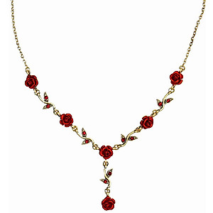 ALAIX 14K Gold Plated Necklaces for Women Dainty Long Rose Pendant Gold Necklace for Girls Vintage Red Flower Women' Necklace