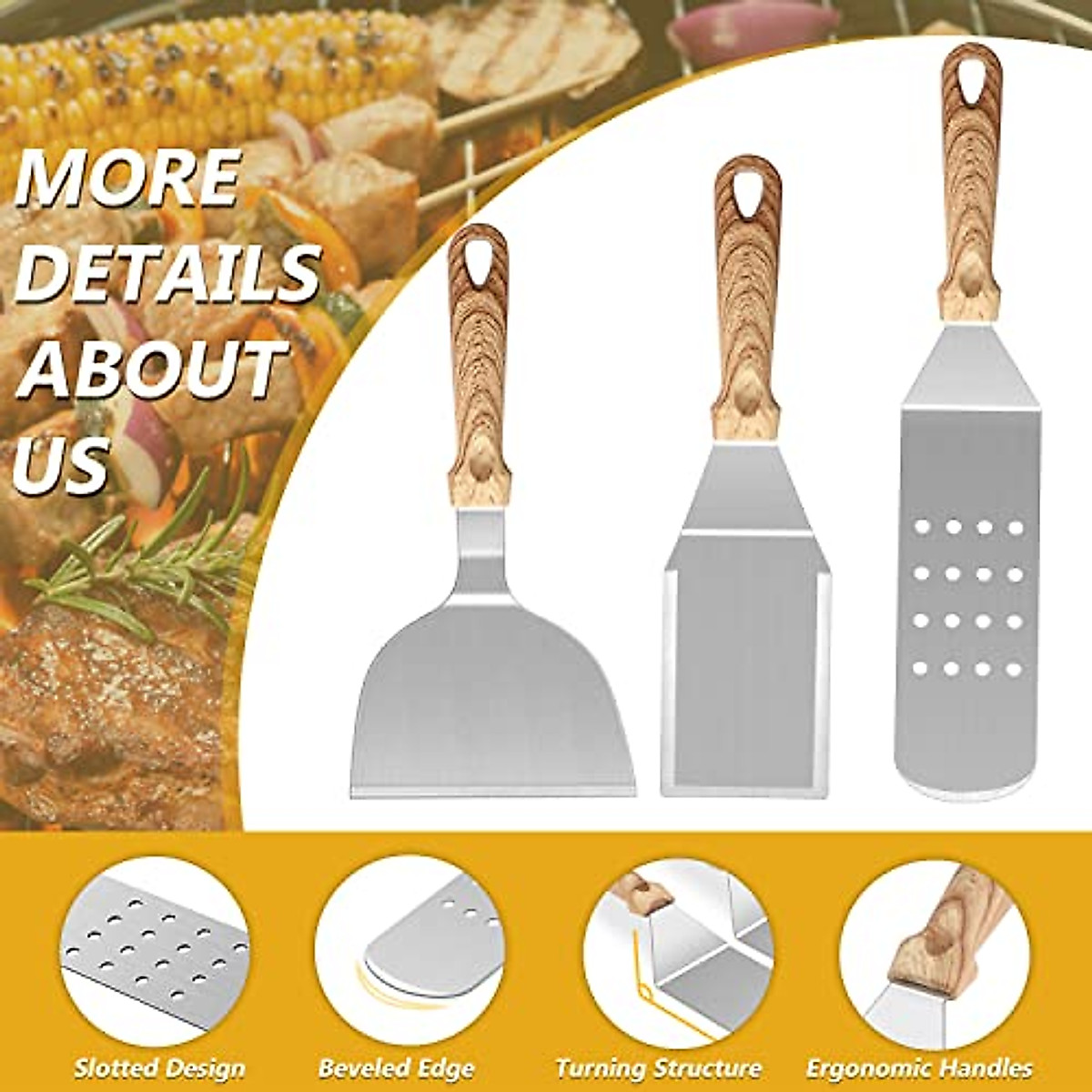 Joyfair Griddle Accessories Kit, 26Pcs Flat Top Grill Tools Set for Outdoor Camping BBQ, Include Professional Stainless Steel Burger Turner, Fish Spatulas, Scraper, Meat Tenderizer, Carrying Bag