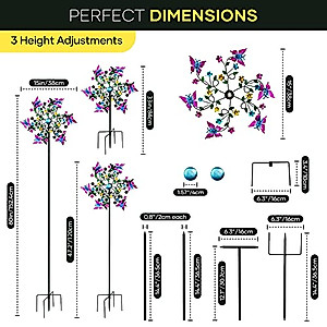 Ironic Wind Spinners with Willow Butterfly Including Colorful Metal Petals-Enhance Decoration of Yard and Gardens- Dual-Direction 60 Inches Height Spinner - Decor with Statues and Sculptures