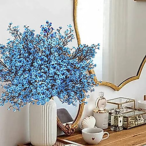 IVITA 6 Pcs Babys Breath Artificial Flowers Blue Bulk Real Touch Faux Silk Gypsophila Bouquet Fake Plastic Plants Decor for Home Wedding Bouquets Floral Arrangement Party Table Centerpieces