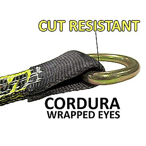 Reinforced Tie Down Lasso Straps 2" x 8 FT | Red | 2" Ratchets with Finger J Hooks | (Pack of Four) Car Hauler, Flatbed, Tow Truck, Professional Quality/Use