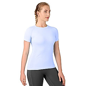 MathCat Workout Shirts for Women Short Sleeve, Workout Tops for Women, Quick Dry Gym Athletic Tops，Seamless Yoga Shirts Blue