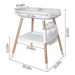 Baby Changing Table Diaper Changing Tables, Height Ajustable Nursery Changing and Dressing Table Station with Changing Pad Storage Rack Pockets for Newborns Babies and Infants, White