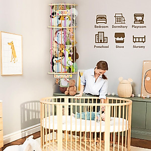 Diteryy Stuffed Animal Storage Wood Plush Toys Hanging Organizer Length Adjustable Stuffed Animal Holder with Moon Star Pattern Kids Toy Shelf Large Toy Storage for Nursery Playroom Bedroom Furniture