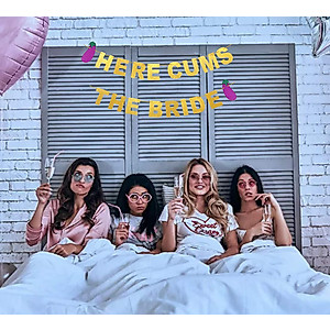 Ucity Bachelorette Party Banner Gold Glitter Here Cums The Bride Garland for Bridal Shower Hen Party Supplies