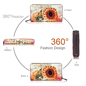 APHISON Women's Wallets Large Capacity Clutch Wallet For Women Ladies Wallets Clearance Credit Card Holder Womens RFID Wallet Moon Cute Cow Cat Elephant Fox Cell Phone Purse 684-037