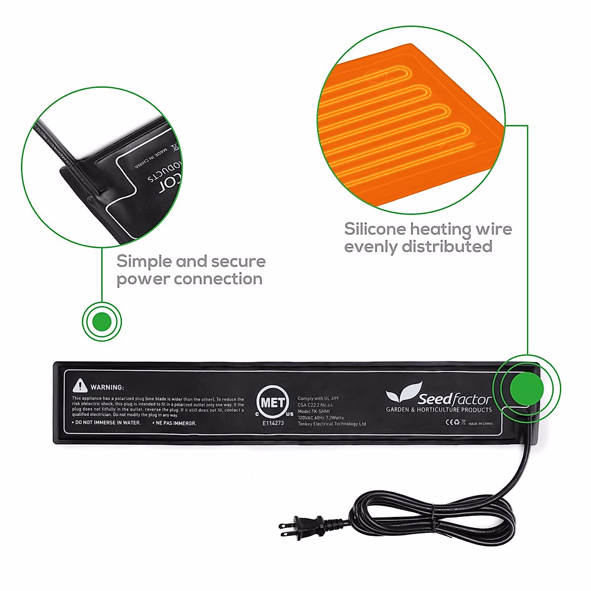 MET Certified Seedling Heat Mat, Seedfactor Waterproof Durable Germination Station Heat Mat, Warm Hydroponic Heating Pad for Indoor Home Gardening Seed Starter(3.5" X 21")