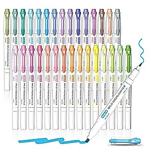 Shuttle Art 30 Colors Highlighters, Pastel Highlighter Pens Assorted Colors, Dual Tip Mild Color Highlighter Markers, Perfect for Teens, Kids and Adults Coloring, Underlining, Highlighting