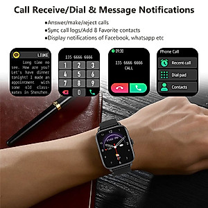 VAOYAO Smart Watch Fitness Tracker for Men Women, 1.69" Full Touch Screen with Heart Rate Monitor, Sleep Tracker, Step Counter, Message Call Reminder, Smartwatch for Android Phones iOS, Black