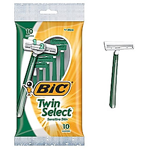 BIC Twin Select Disposable Razors; 2 Blades For a Smooth and Comfortable Shave; Sensitive Skin; Green Handle; 10 Piece Razor Set