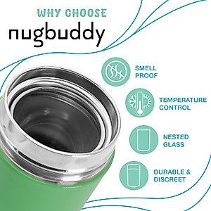 nugbuddy Mini Airtight Storage Container - Vacuum Sealed Insulated w Nested Glass Jar - UV Protection, Temperature Controlled Stainless - Whiteboard Finish w Marker Included - 100 ml (1/4 Oz)