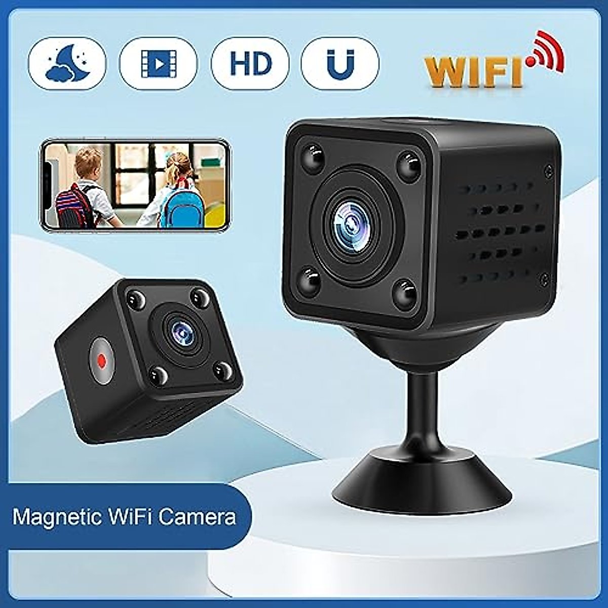 Mini Size Magnetic Camera with 1080p HD Video Shooting, Built in Battery, WiFi Network Connection, Portable Security Camera for Home Office