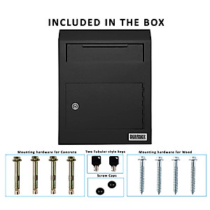 DuraBox Wall Mount Locking Drop Box, Heavy Duty Steel Mailbox for Rent Payments, Mail, Keys, Cash, Checks - Safe Storage Dropbox for After Hours Deposits W500 (Black)