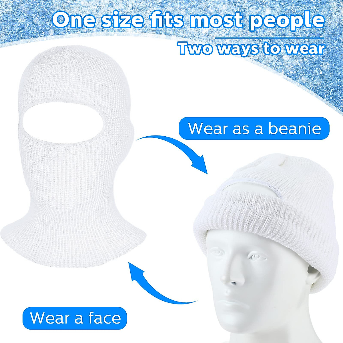 EBOOT Knitted Full Face Cover Knit Winter Ski Balaclava Ski Mask Beanie One Hole Headwear (Black Gray White,3 Pcs)