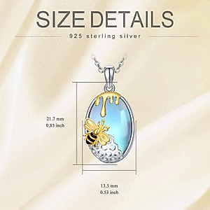 YAFEINI Bee Jewelry Necklace Sterling Silver Honeycomb Honey Bee Moonstone Pendant Necklace Jewelry Christmas Gifts for Women Teen Girls (Moonstone oval bee necklace)