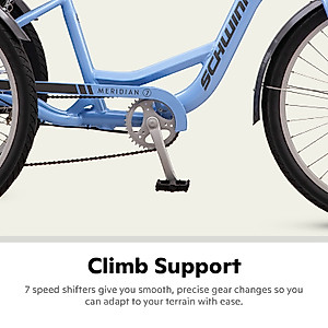 Schwinn Meridian Adult Tricycle Bike, Mens and Womens Three Wheel Beach Cruiser, 26-Inch Wheels, Low Step-Through Frame, Wide Seat, Rear Folding Basket, 7-Speed, Periwinkle